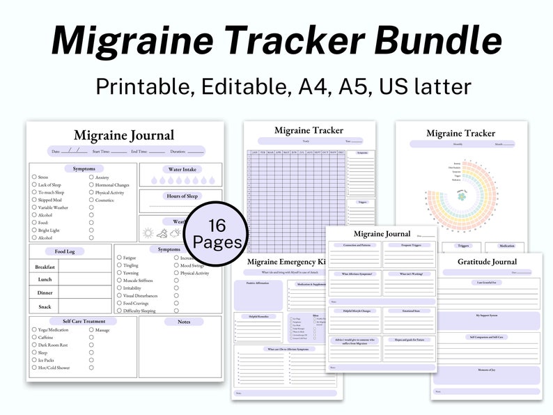 Migraine Tracker Printable, Symptom Tracker, Headache Diary, Daily ...