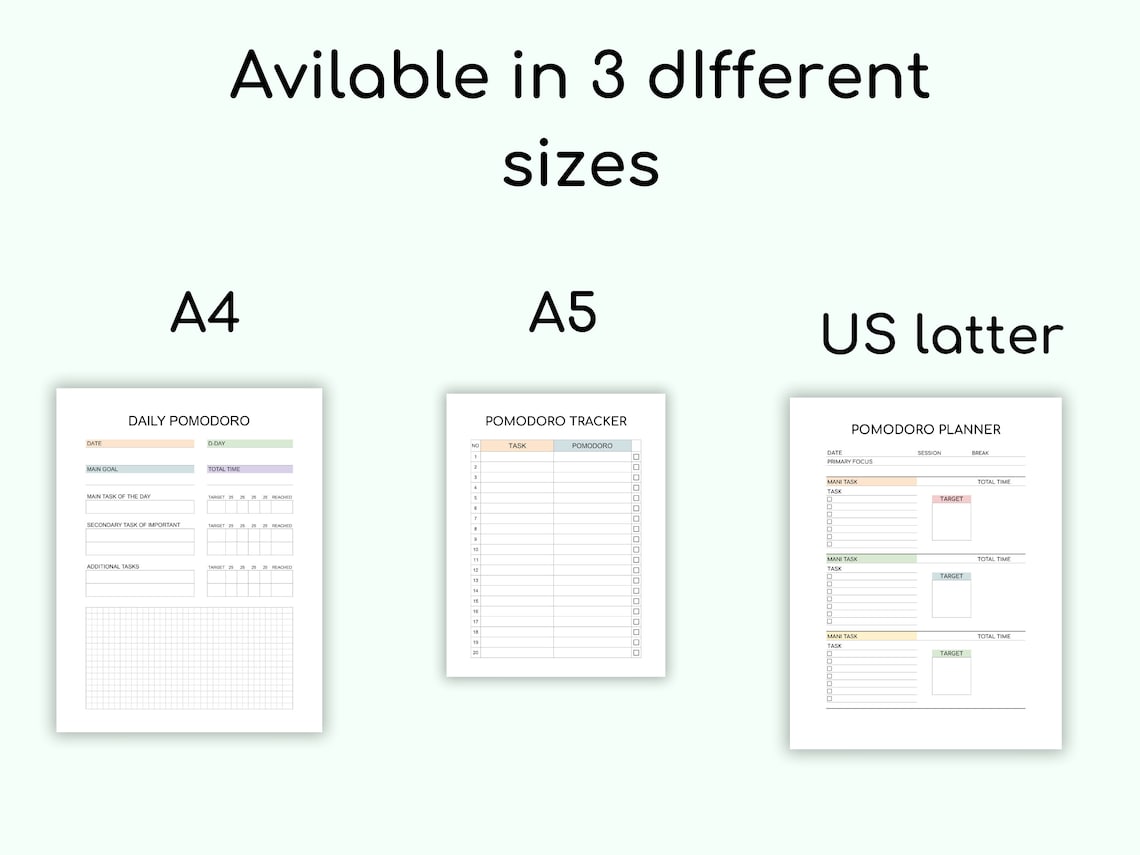 POMODORO Planner, Editable Productivity Planner A4,A5 PDF, Student ...