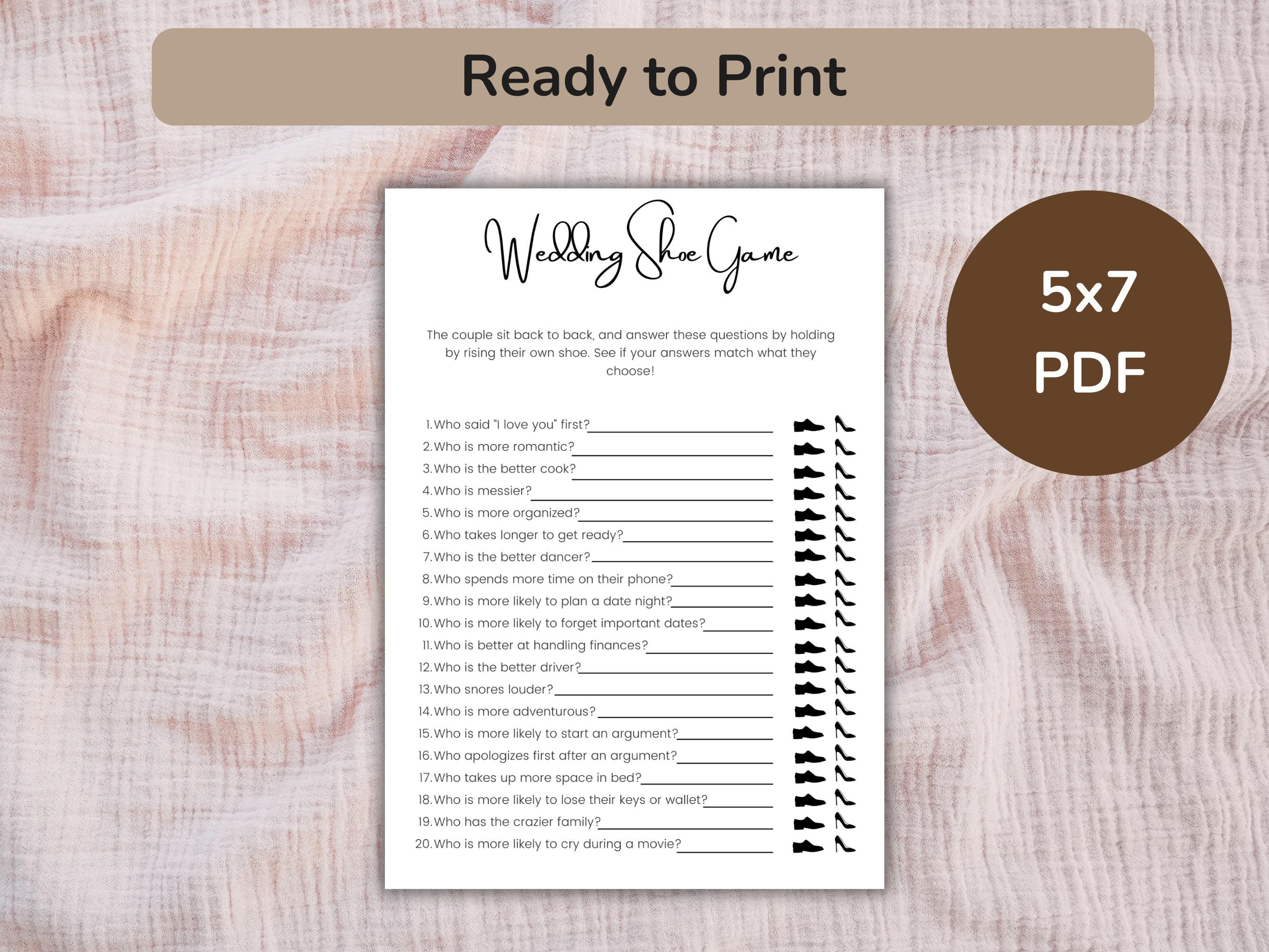 Shoe Game Template, Bridal Shower Shoe Games, Couples Shower Games ...