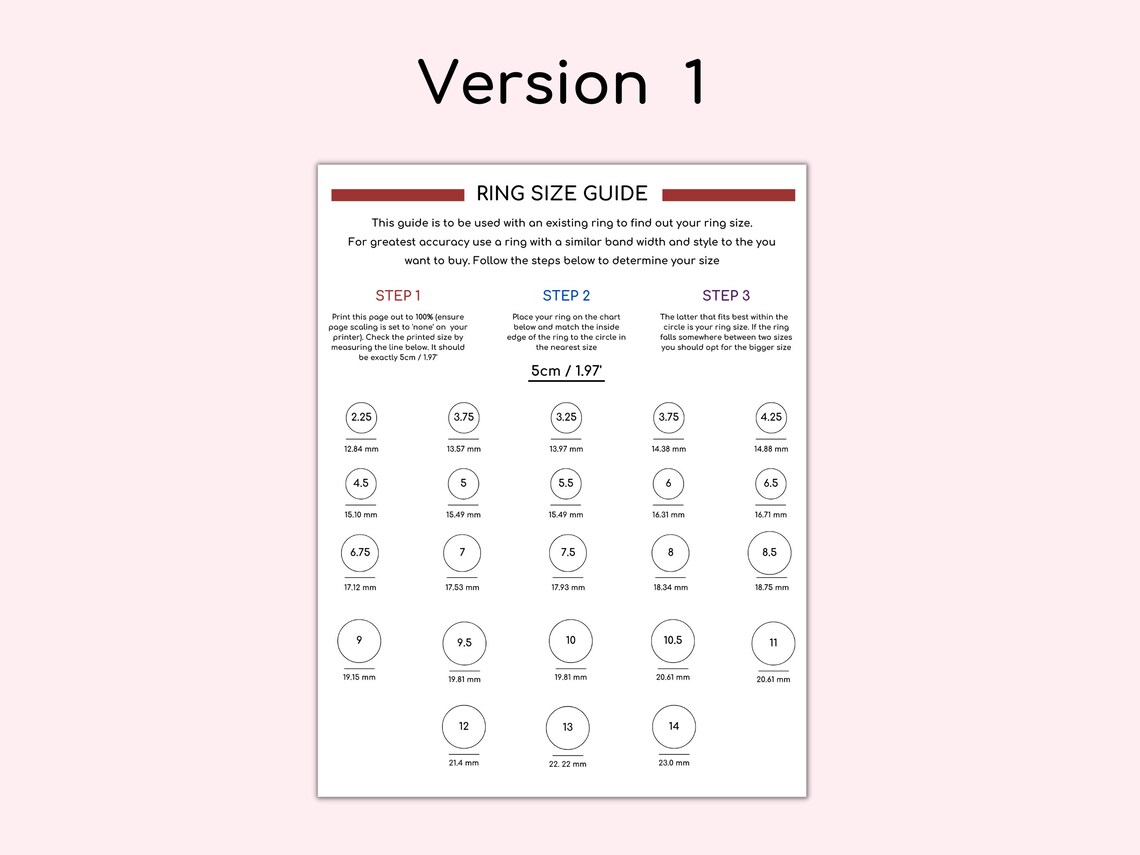 Printable Ring Size Chart Template, Ring Sizer, Ring Size Finder, Ring ...