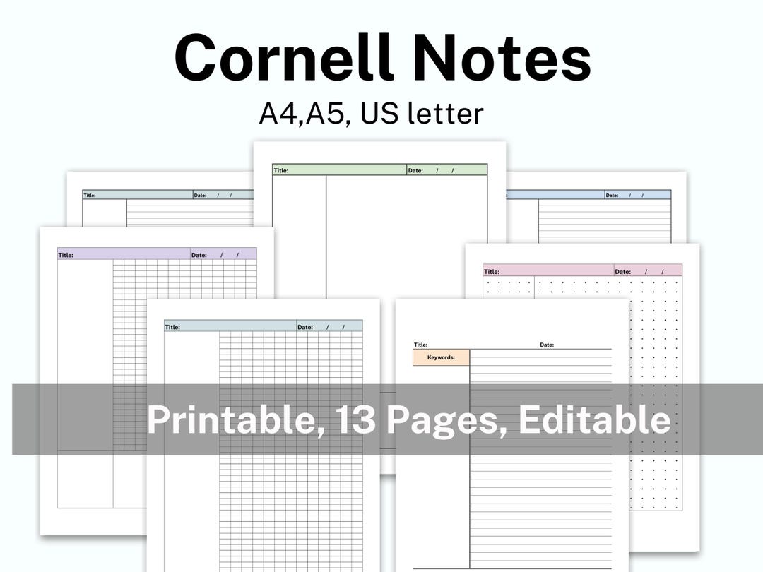 Cornell Notes Template: Printable & Editable PDF Pages - Etsy
