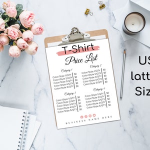 Editable TSHIRT Price List Template, Shirt Order Form, Printable Price ...