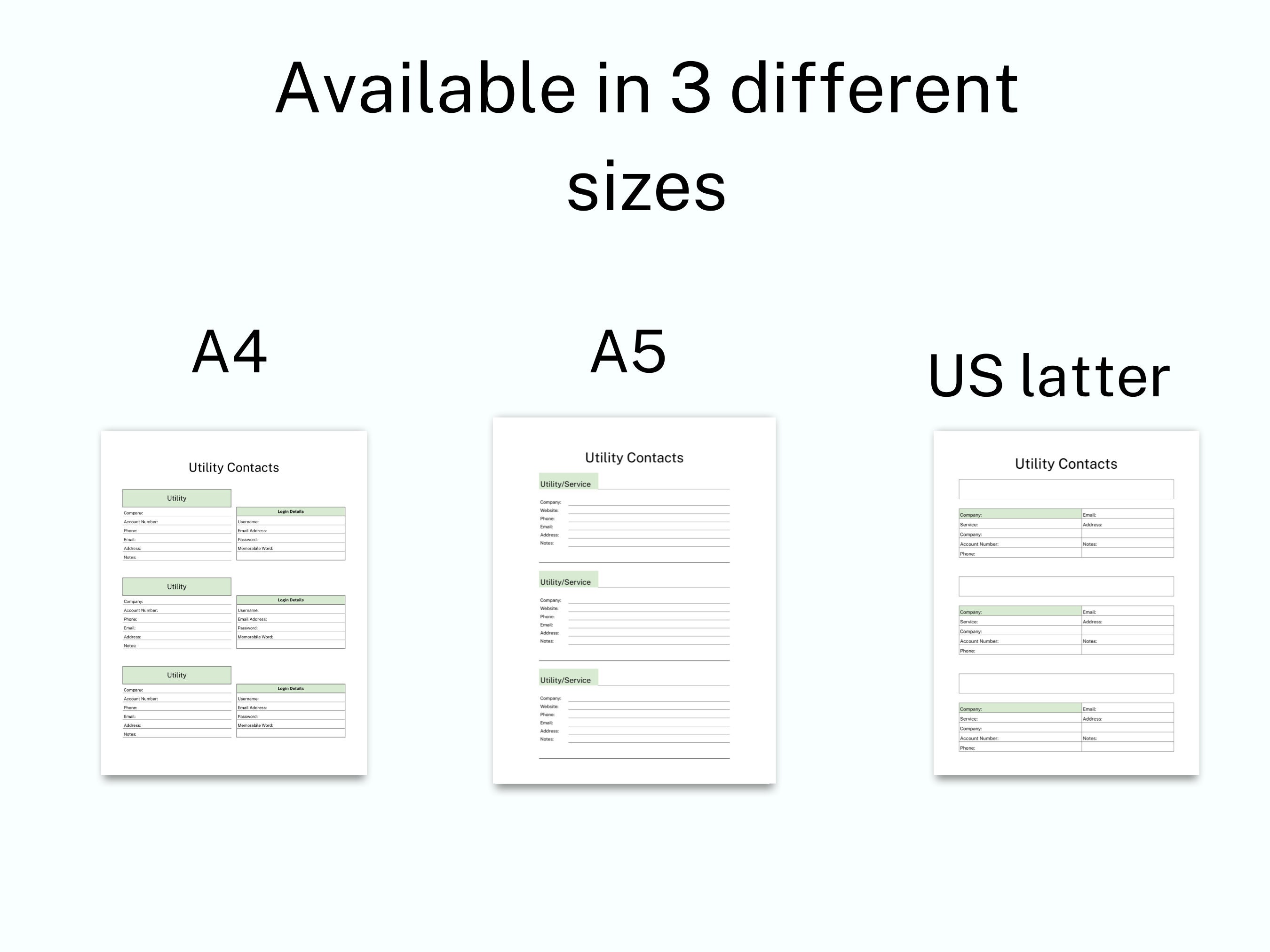 Utility Contacts Template Printable, Utility Service Address Book ...