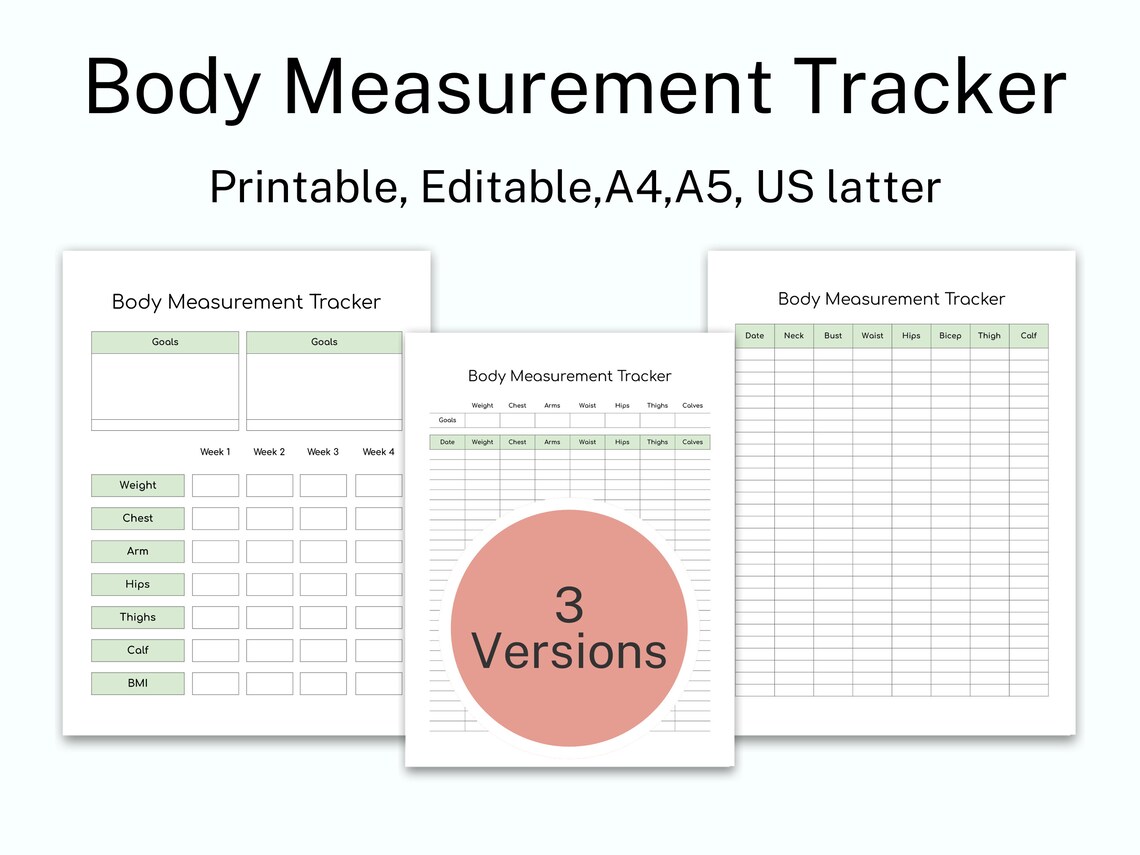 Weight Loss Tracker Printable Body Measurement Tracker, Fitness Tracker ...