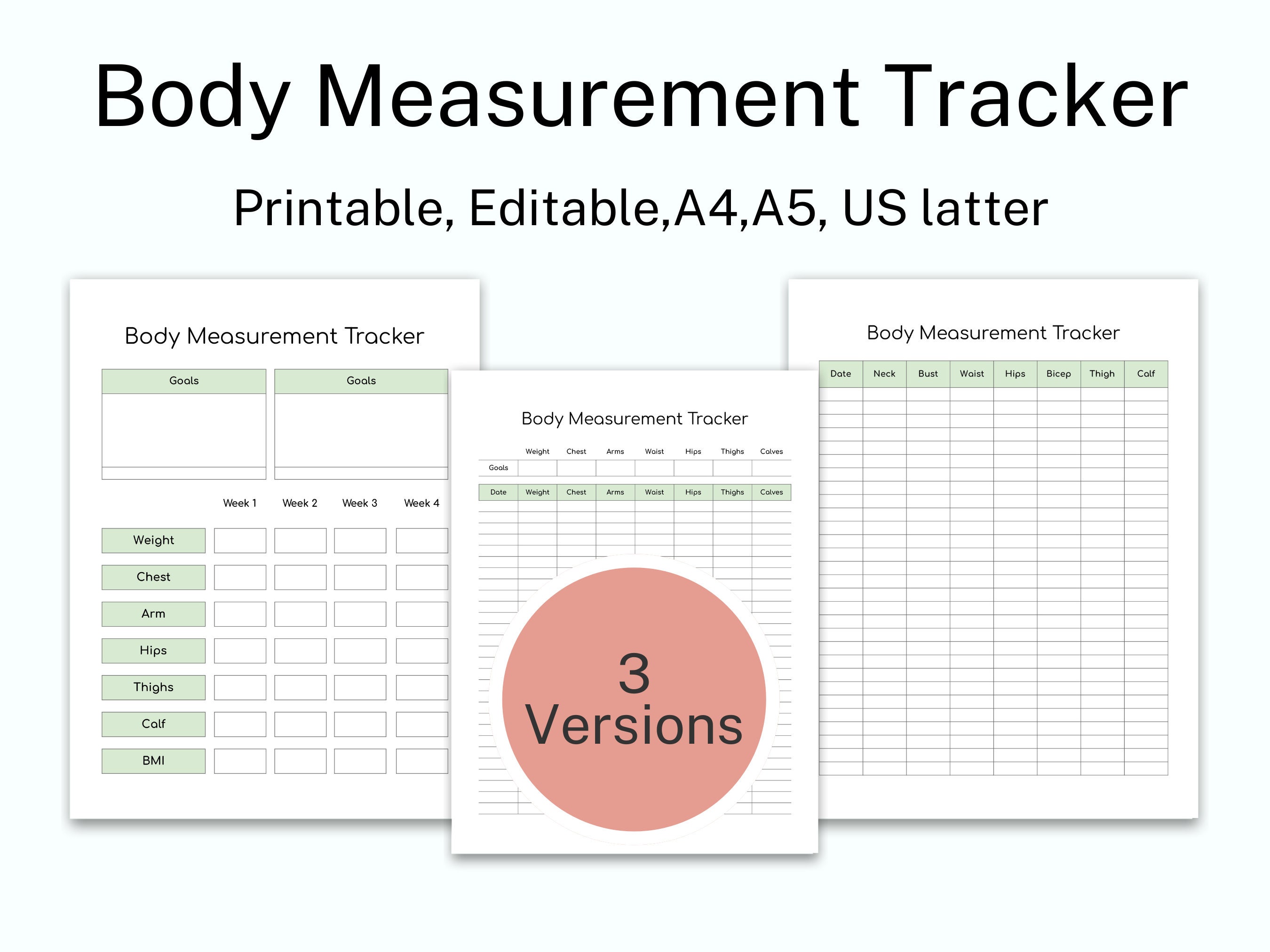 Weight Loss Tracker Printable Body Measurement Tracker, Fitness Tracker ...