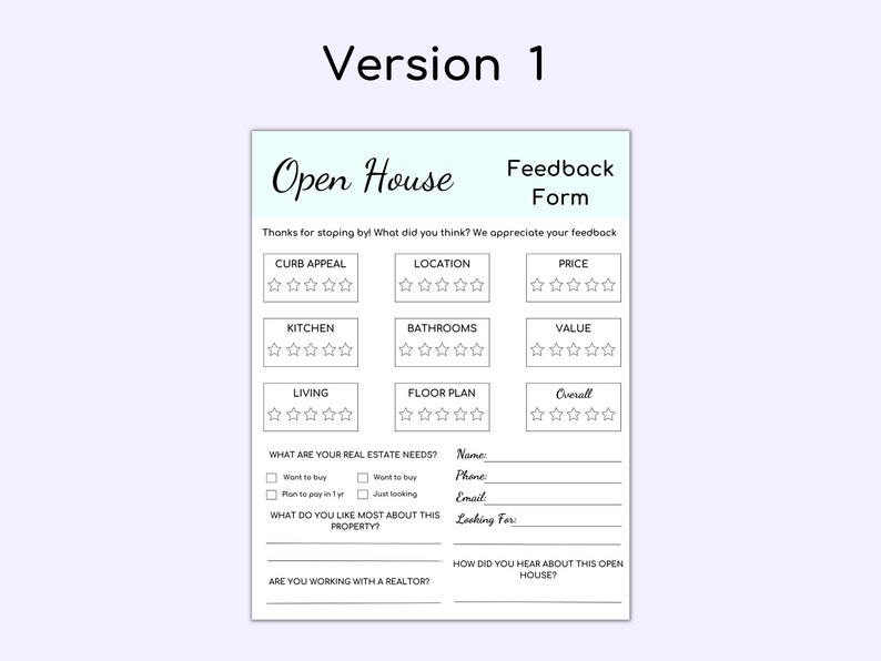 Open House Feedback Form Printable, Canva Template, Realtor Open House ...