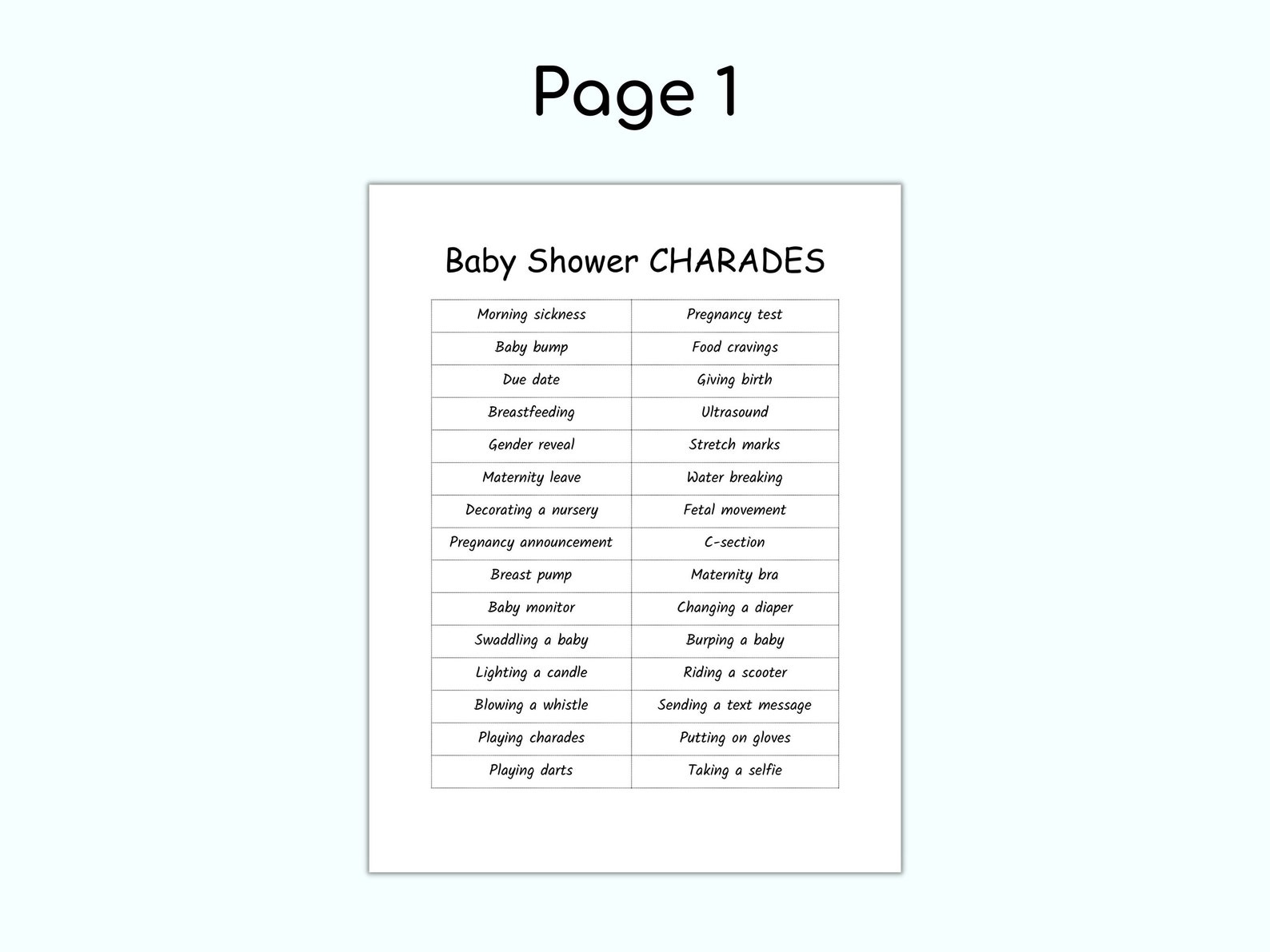 Charades, Baby Shower Charades Game, Babyshower Games, Charades for ...