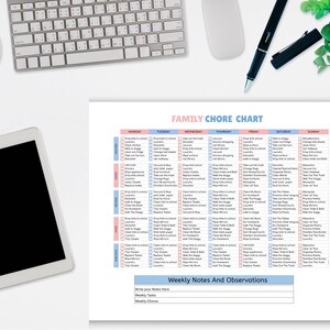Family Chore Chart Printable Template, Cleaning Schedule Planner ...