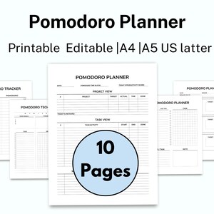 Pomodoro Planner Printable, Editable Productivity Planner, Student ...