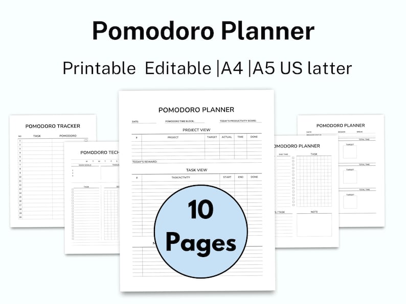 Pomodoro Planner Printable, Editable Productivity Planner, Student ...