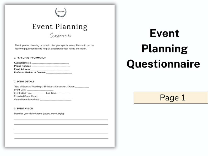 Editable Event Planning Questionnaire Template, Event Management ...
