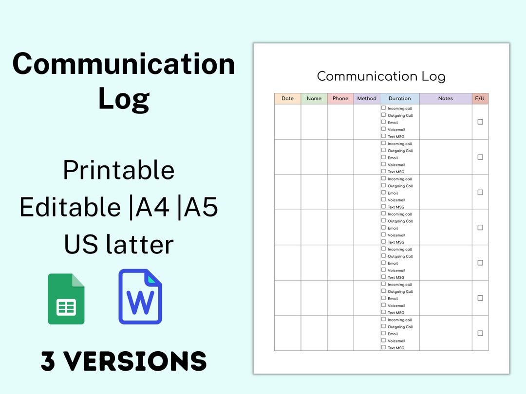 Printable Communication Log, Parent Communication Log, Call Log ...
