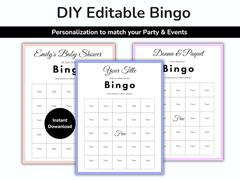 Editable Bingo Card, DIY Bingo Game, Blank Bingo Template, Bingo for ...