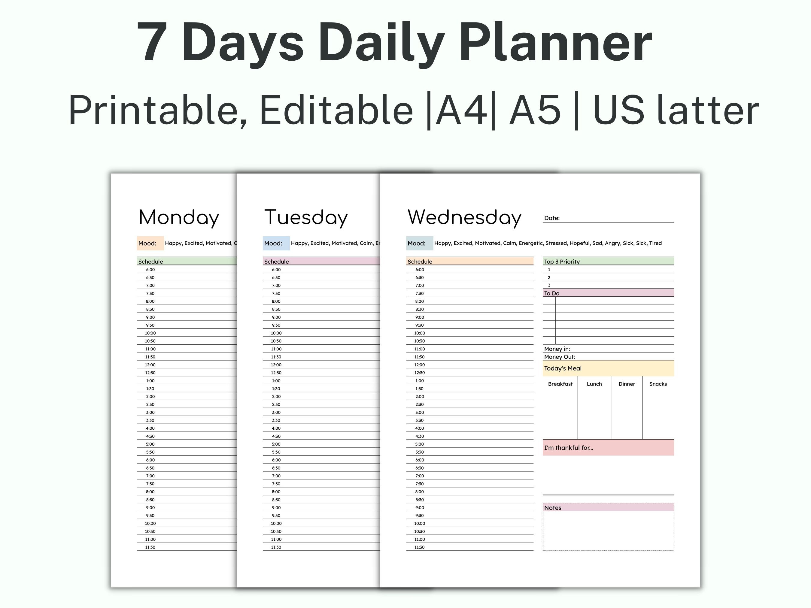 7 Days Personal Daily Planner Printable, Holographic Daily Planner ...