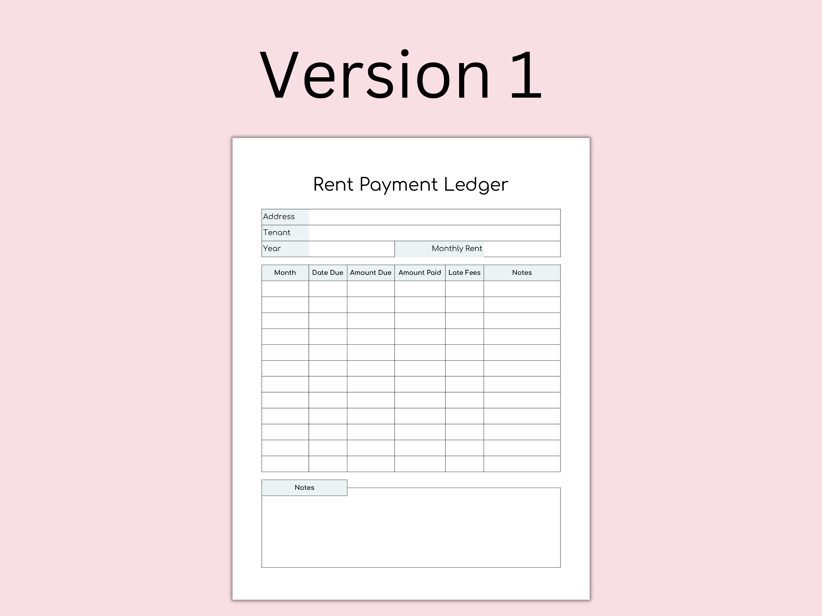 Rental Ledger Printable Template, Rent Payment Ledger, Rent Payment ...
