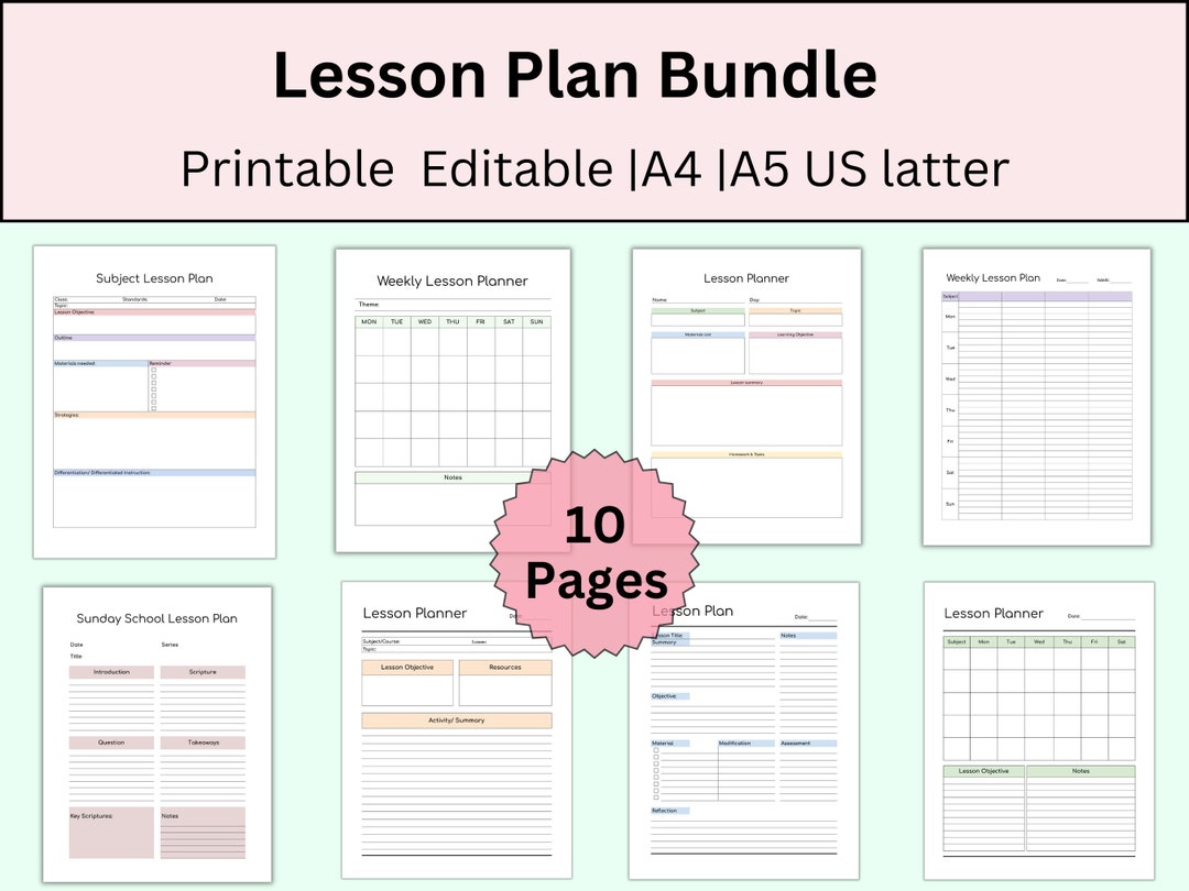 Printable Lesson Plan Template, Lesson Planner Bundle, Homeschool ...