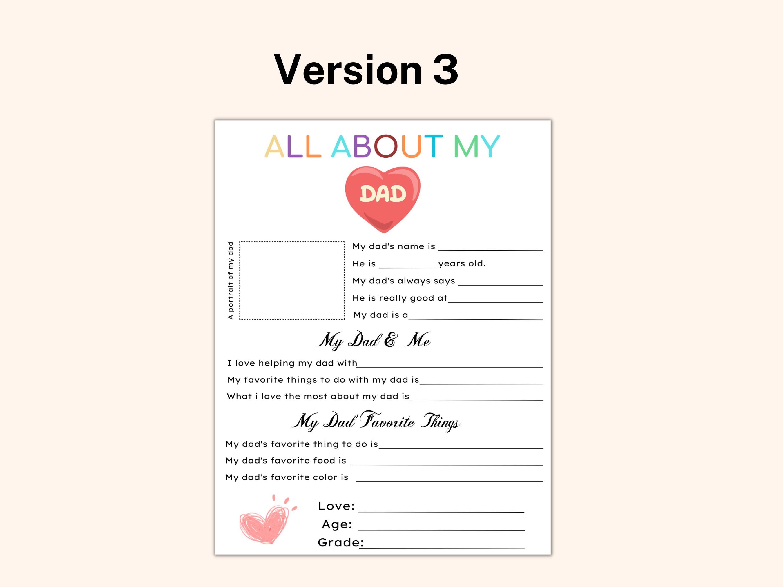 All About My DAD Template, Dad Questionnaire, Fathers Day Gift From ...
