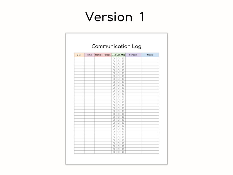 Printable Communication Log, Parent Communication Log, Call Log ...