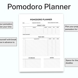 Pomodoro Planner Printable, Editable Productivity Planner, Student ...