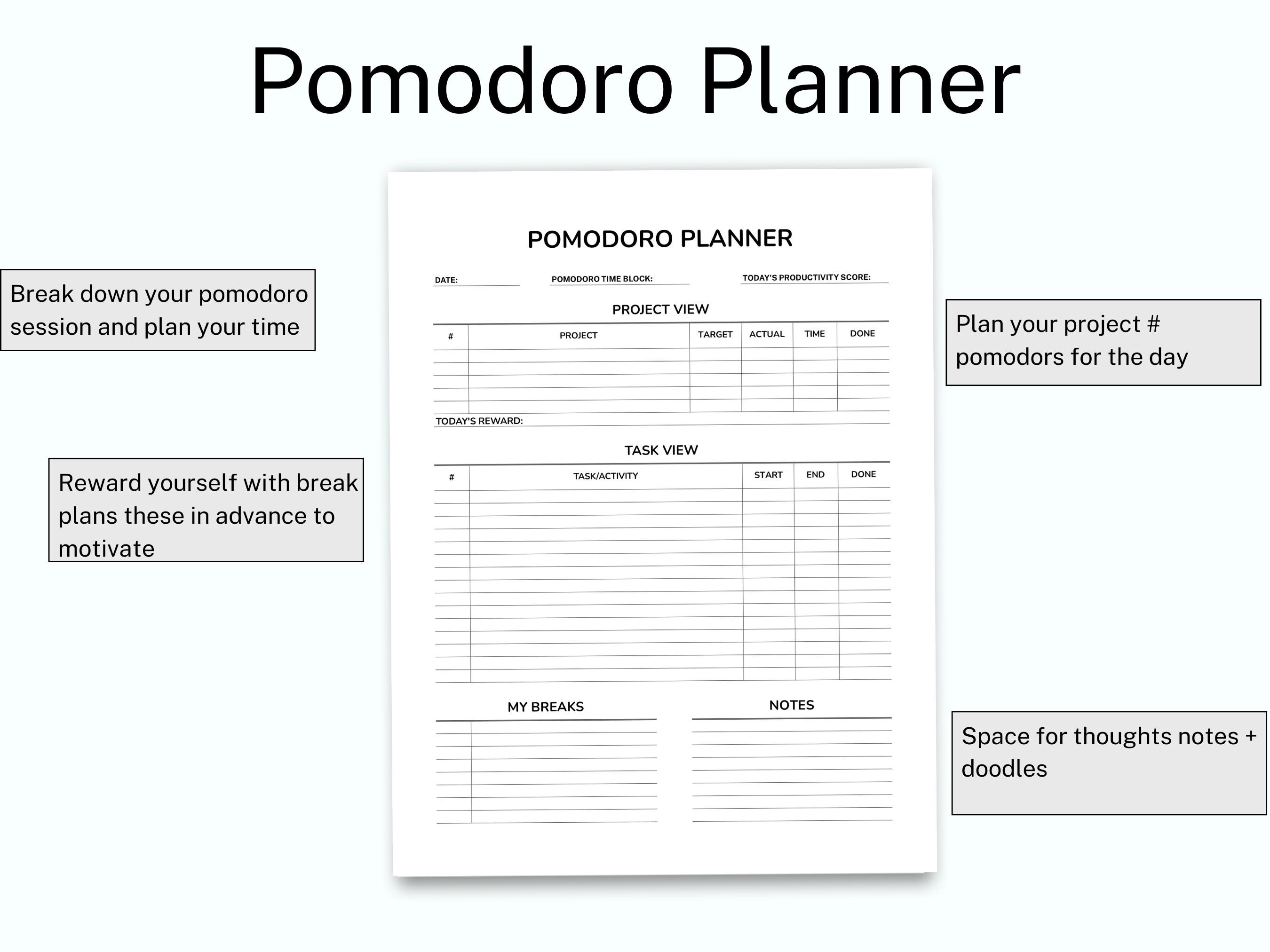 Pomodoro Planner Printable, Editable Productivity Planner, Student ...