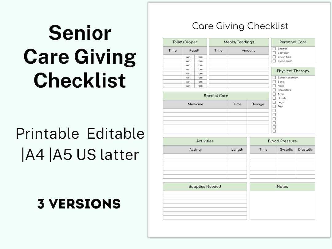 EDITABLE Caregiving Elderly Care Checklist, Senior Care, Self Care ...