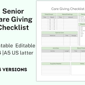 EDITABLE Caregiving Elderly Care Checklist, Senior Care, Self Care ...