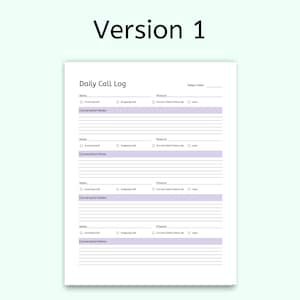 Printable Daily Call Log, Communication Log, Call Back Tracker, Missed ...