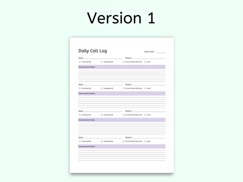 Printable Daily Call Log, Communication Log, Call Back Tracker, Missed ...