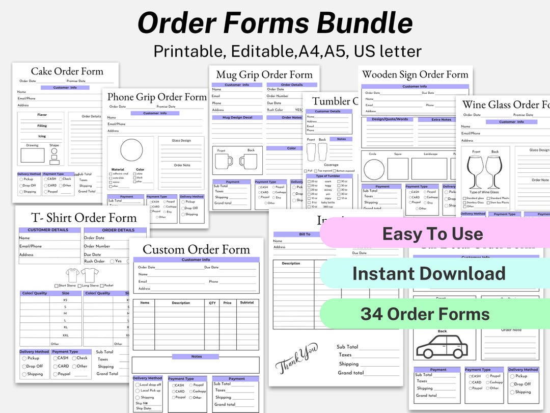 Crafters Business Order Form Templates Bundle, Small Business Order ...