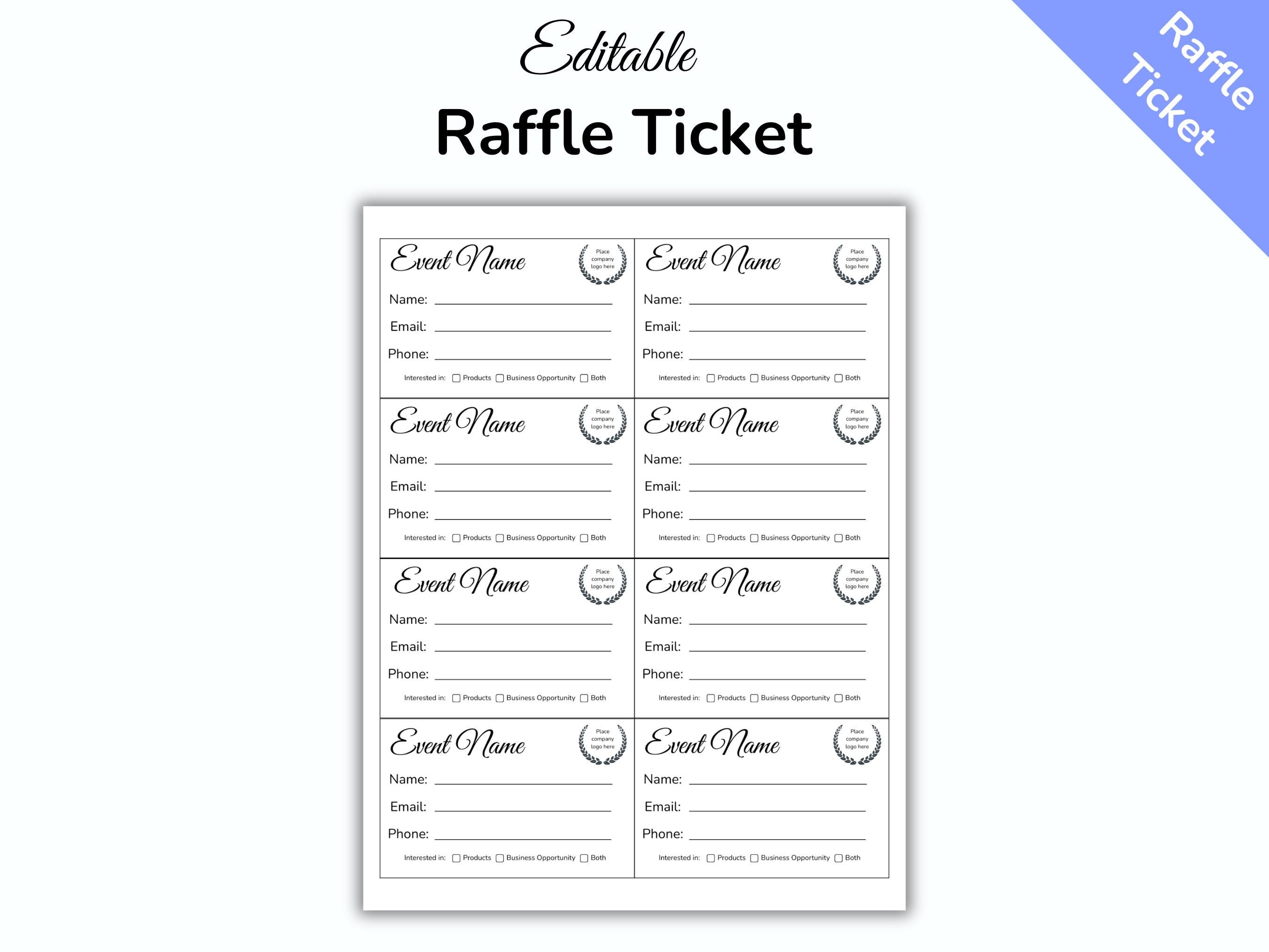 Editable Raffle Ticket Template, Enter to Win Form, Fundraiser Ticket ...
