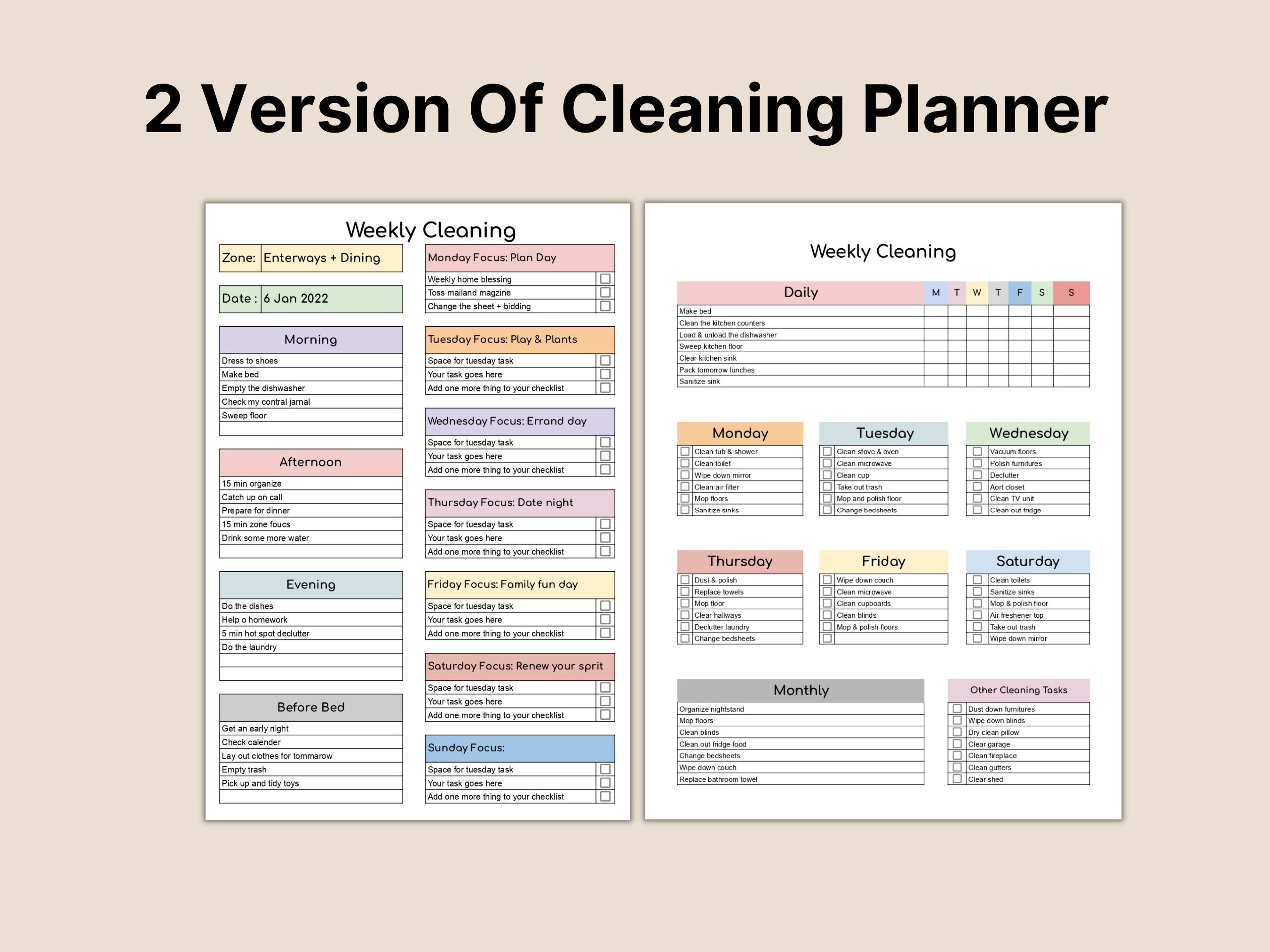 Printable Fly Lady Schedule, Editable Cleaning Schedule, Weekly Monthly ...