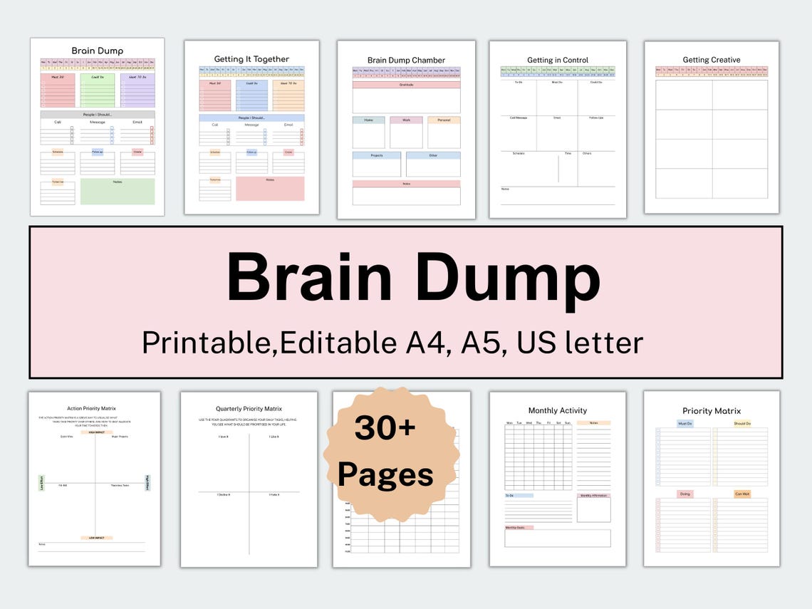 Editable to Do Brain Dump Planner, ADHD Daily Weekly Goals Planner, To ...