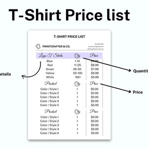 Shirt Order Form Price List Template, Price List, TSHIRT Price List, T ...