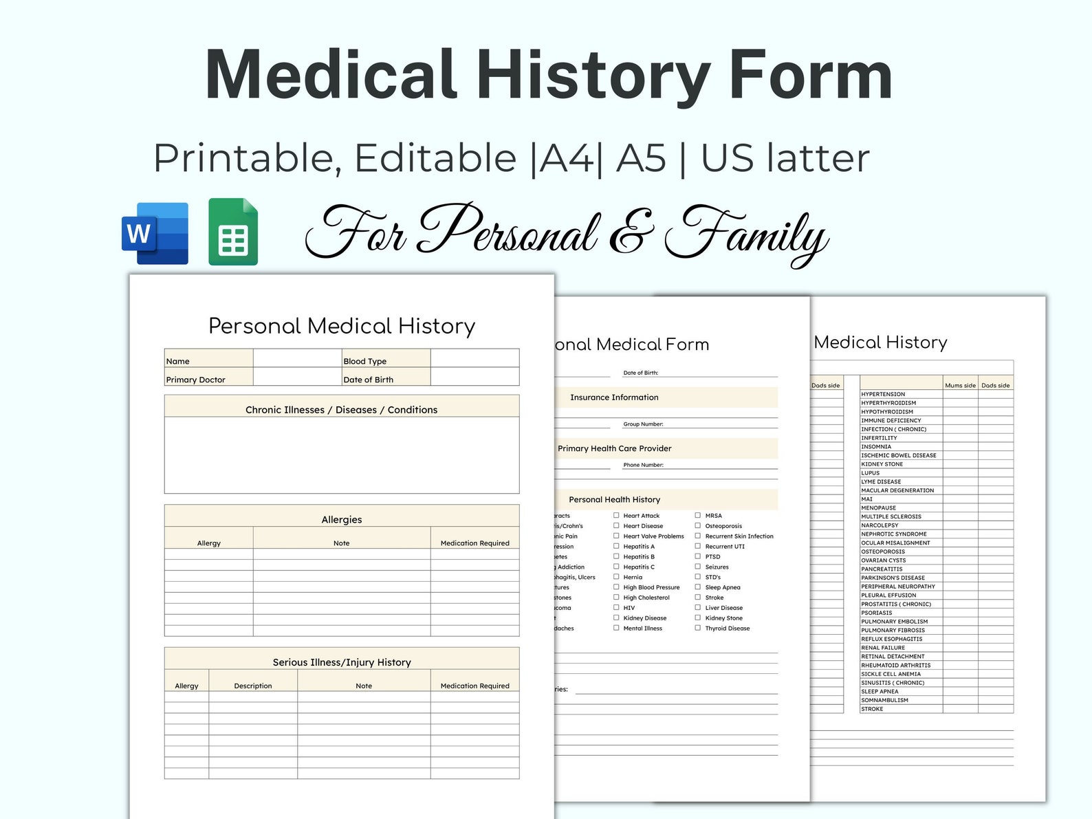 Medical History Form, Medical Log, Medical Forms Printable, Medical ...