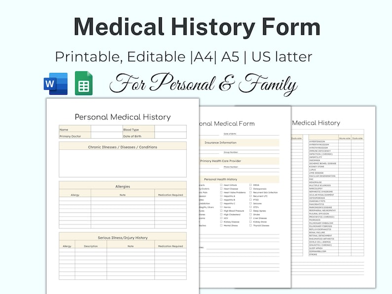 Medical History Form, Medical Log, Medical Forms Printable, Medical ...