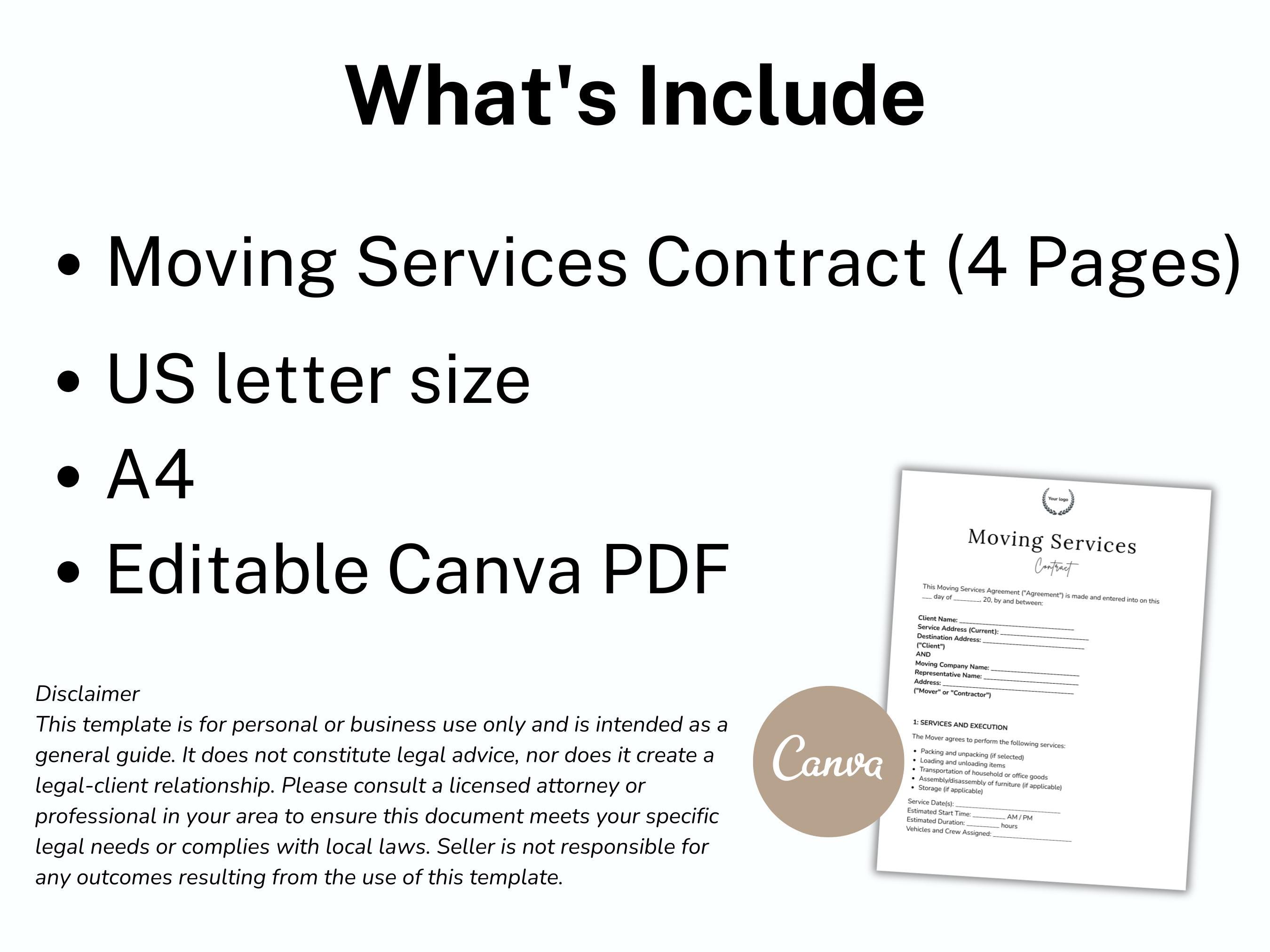Moving Services Contract Template, Transportation Form, Moving Planner ...