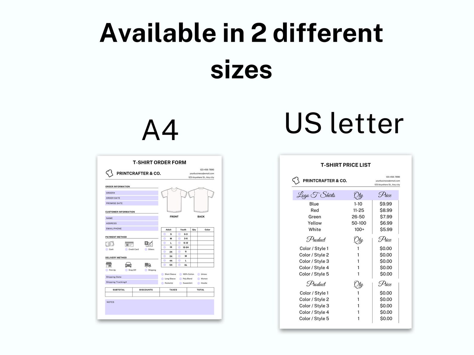 Shirt Order Form & Price List Template, TSHIRT Price List, T-shirt ...