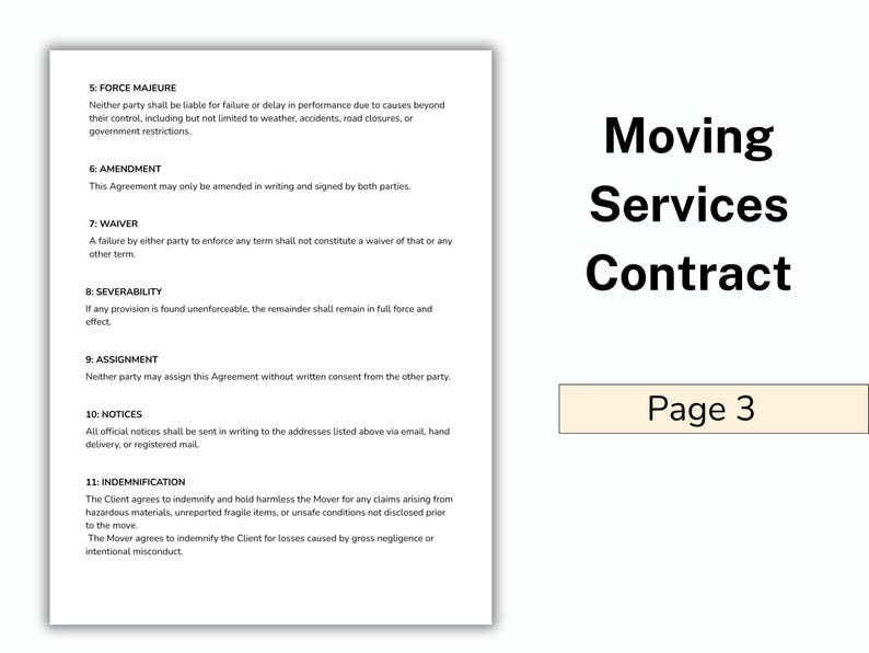 Moving Services Contract Template, Transportation Form, Moving Planner ...