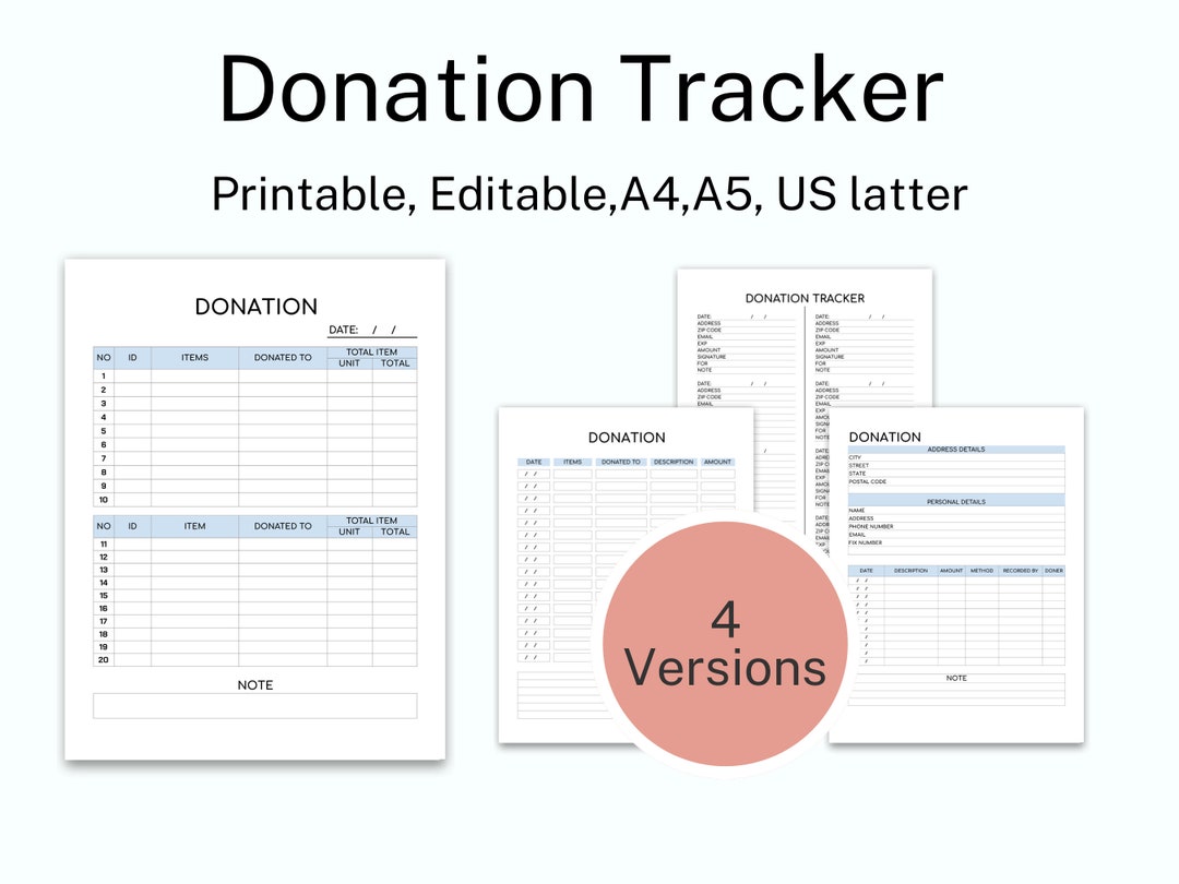 Donation Tracker Printable, Tracker, Giving Log, Charitable Donations ...