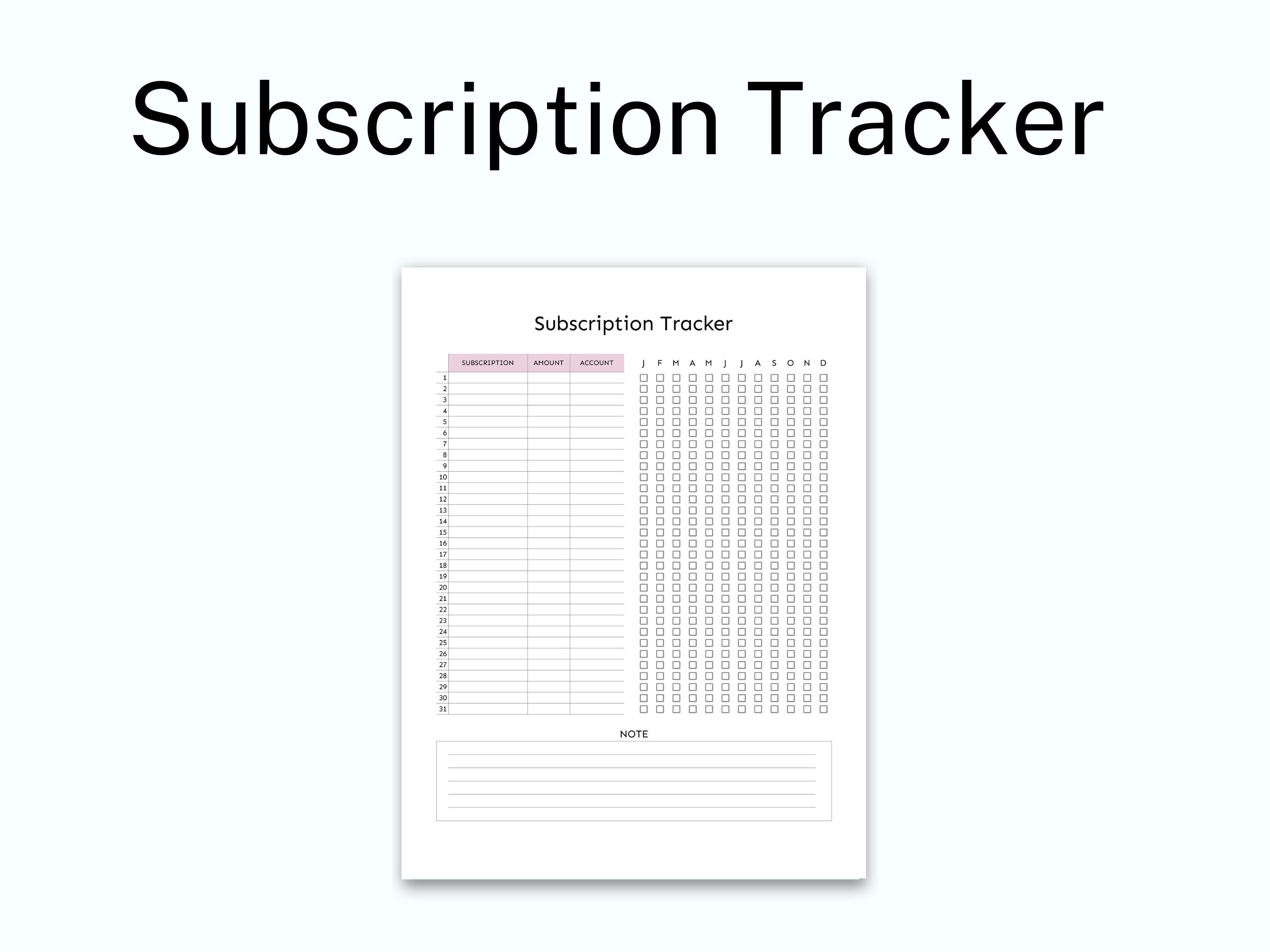 Subscription Tracker Printable 5 Pages, Membership Checklist, Expense ...