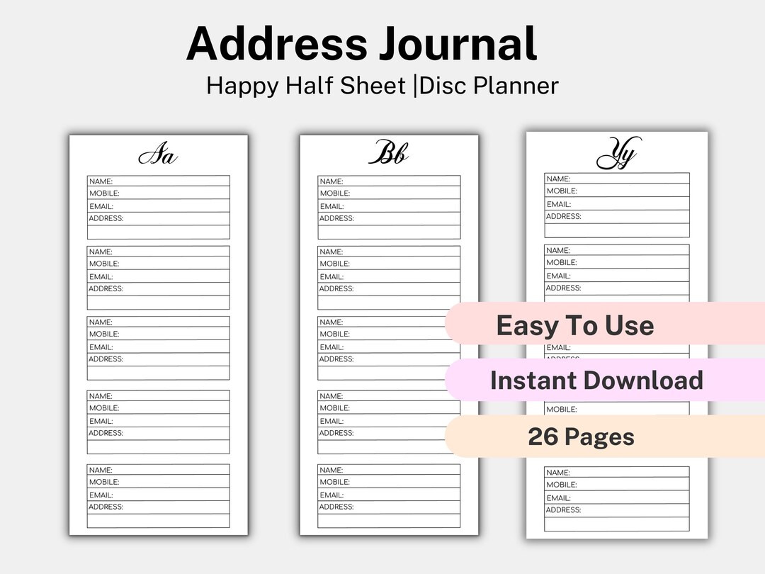 Refillable Address Book Google Sheet, Address Book Printable, Contacts ...