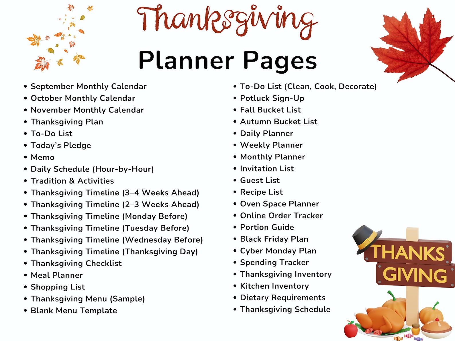 Thanksgiving Planner Printable, Thanksgiving Guest List, Fall Bucket ...