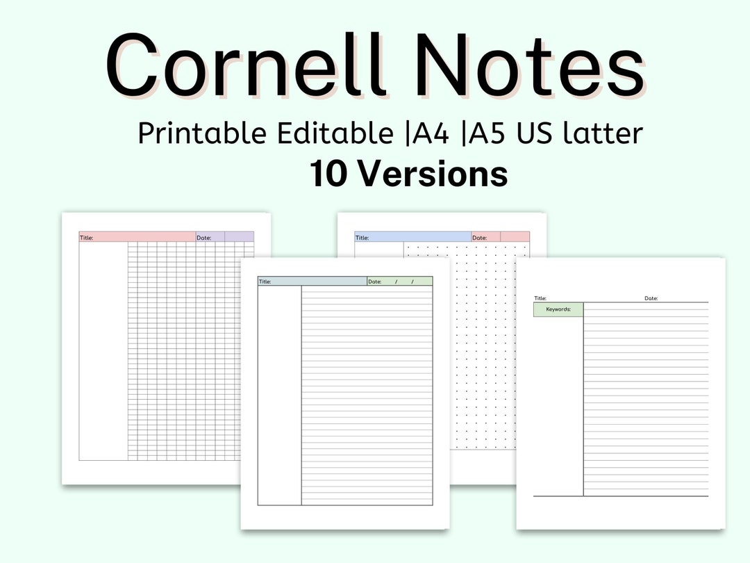 Cornell Notes Printable Bundle Pack, Cornell Notes Method, Student Note ...