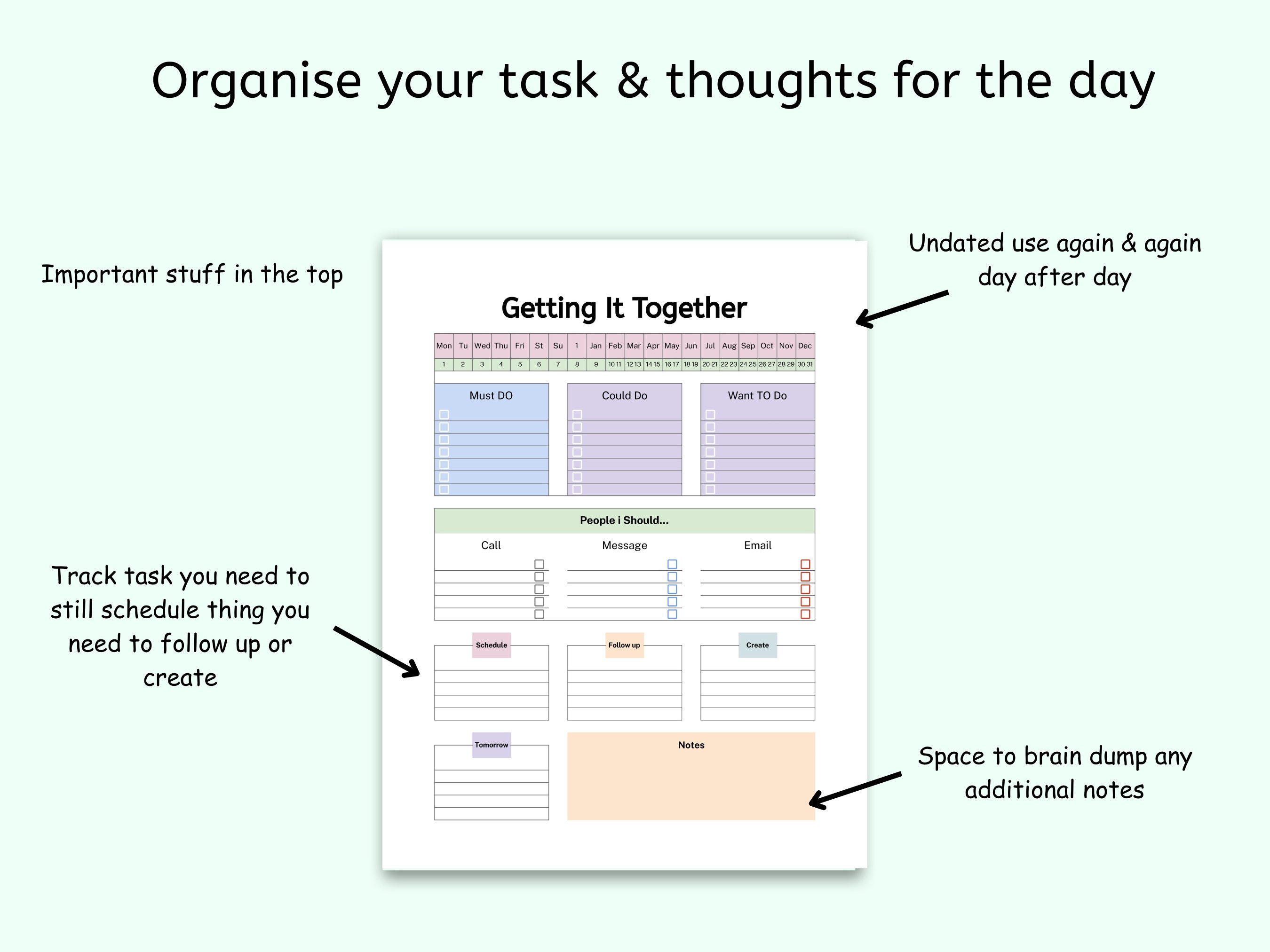 PRINTABLE Brain Dump Template, Thoughts Organizer, Brain Dump Journal, ADHD Brain Dump, Priority ...