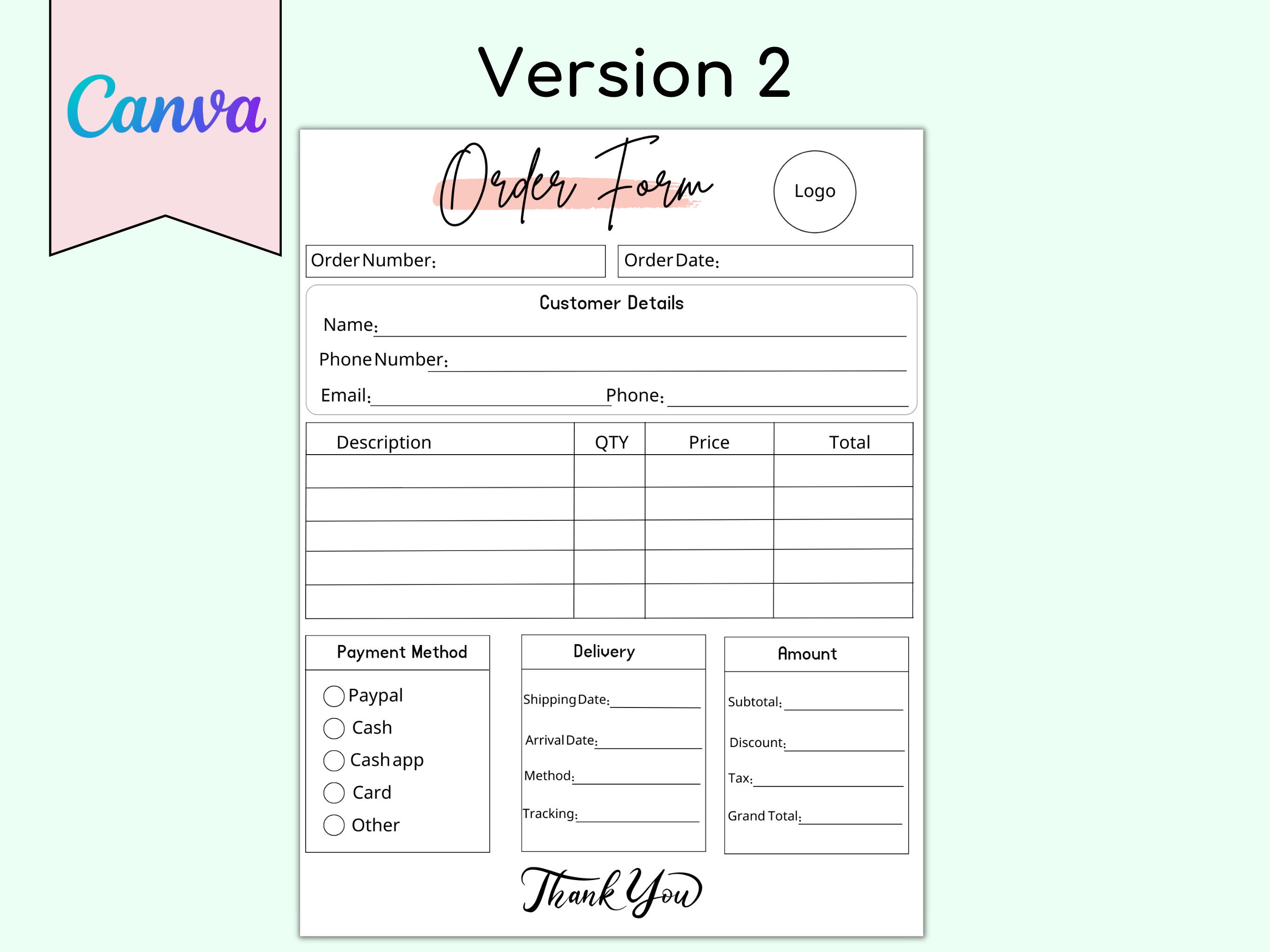 Custom Order Form Template, Purchase Order Form Template, Order Form ...