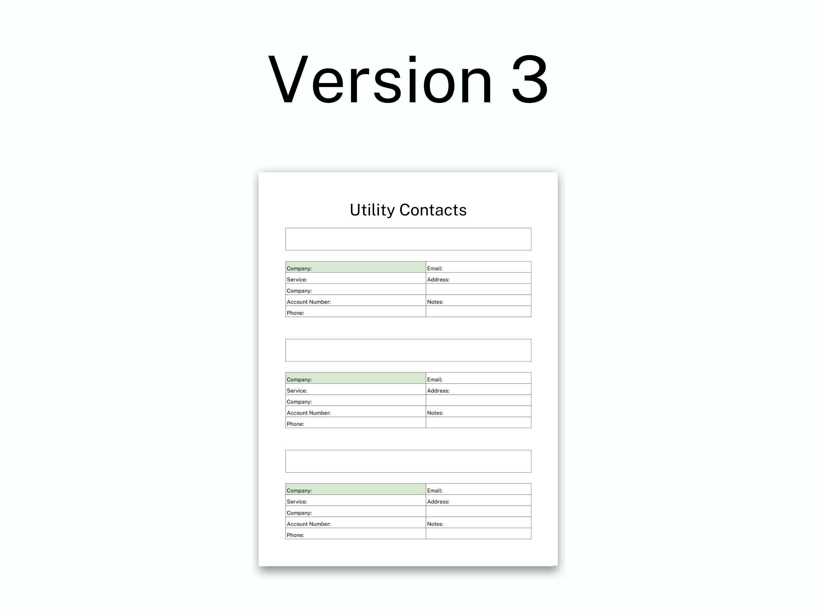 Utility Contacts Template Printable, Utility Service Address Book ...
