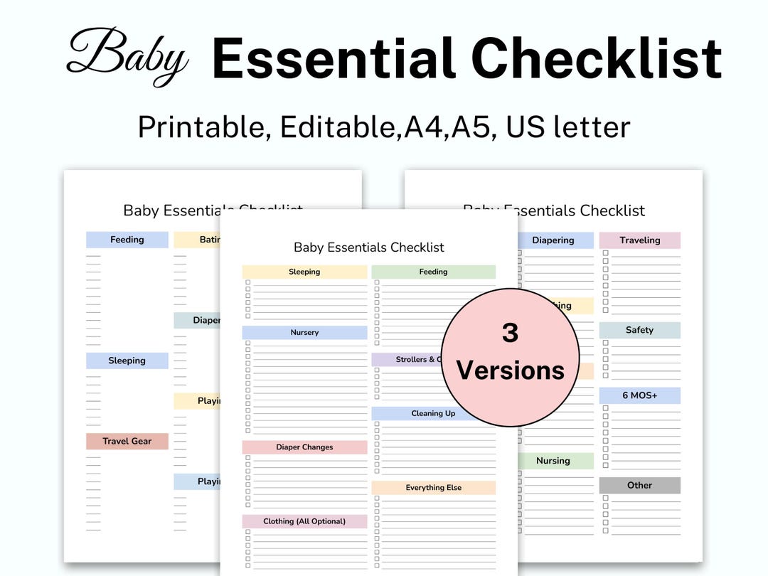 Baby Essentials Checklist Printable, New Baby Checklist, Nursery ...