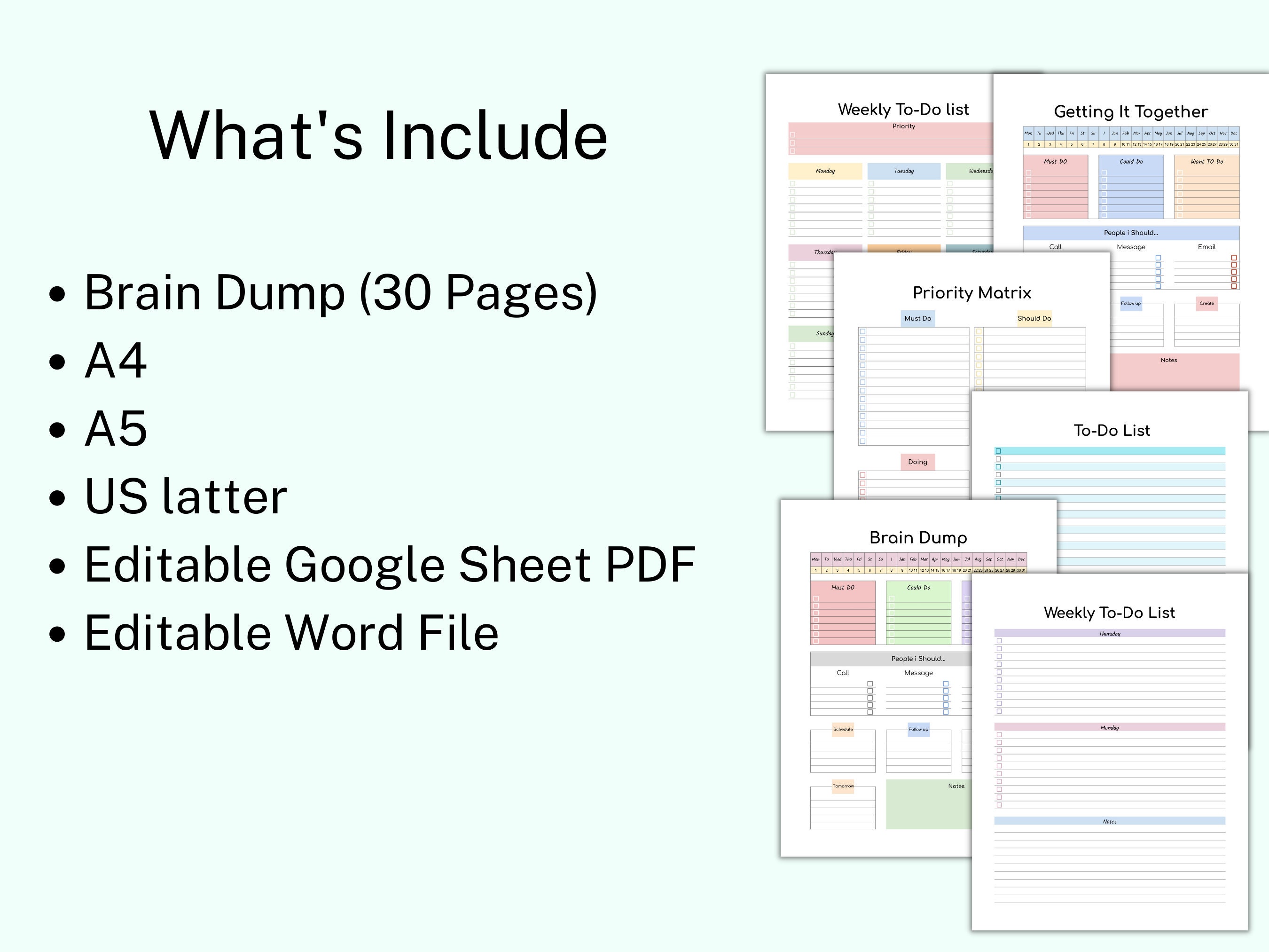 Editable to Do Brain Dump Planner, ADHD Daily Weekly Goals Planner, To ...