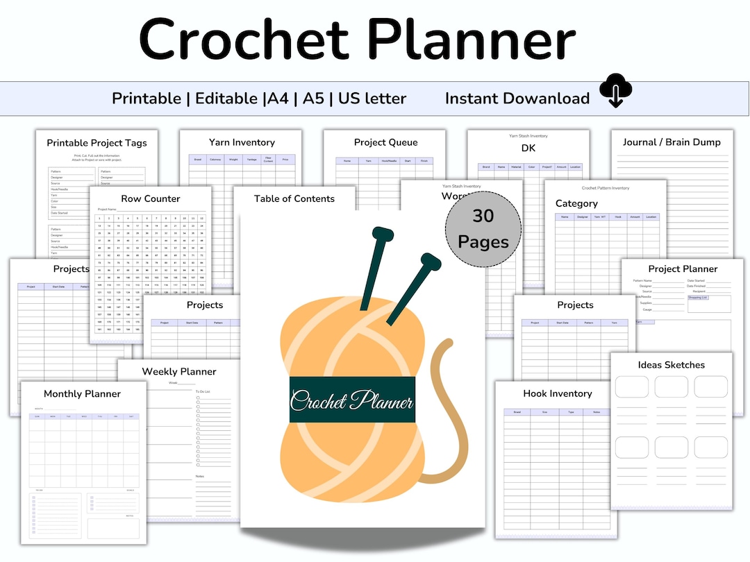 Printable Crochet Project Planner, Editable Crochet Organizer, Crochet ...