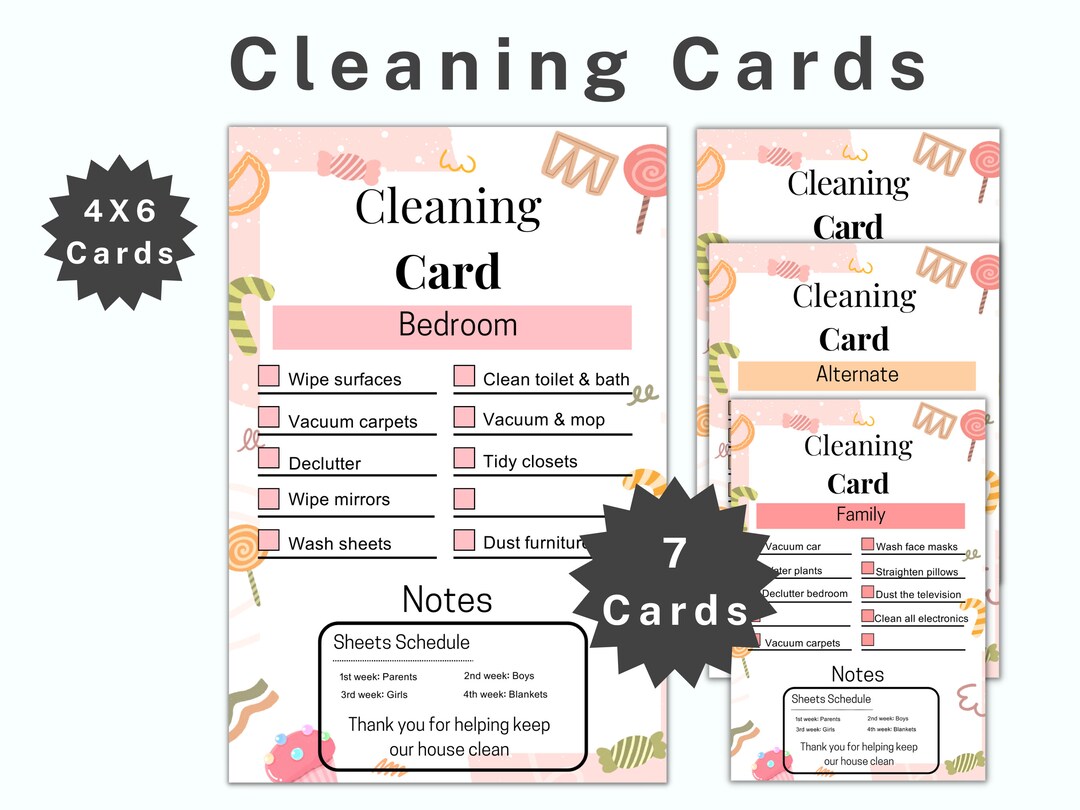 Cleaning Cards for Kids, Cleaning Room Checklist, House Chore Chart ...